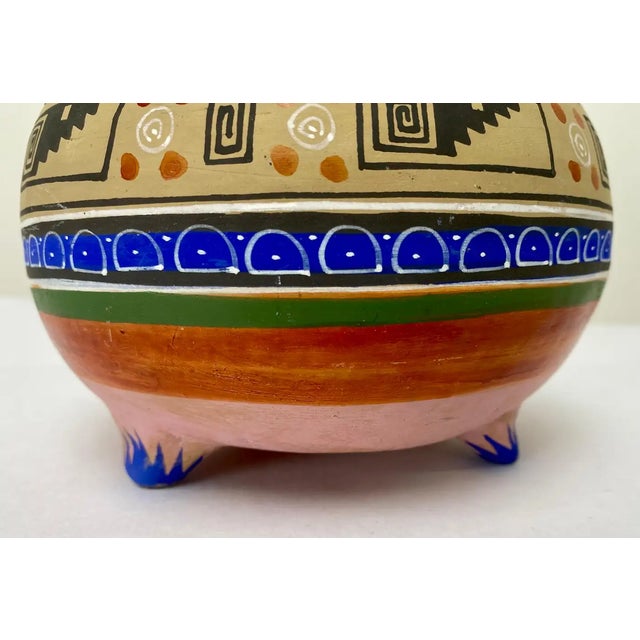 Mexican Handmade Pottery Multicolor Three-Legged Vase | Chairish