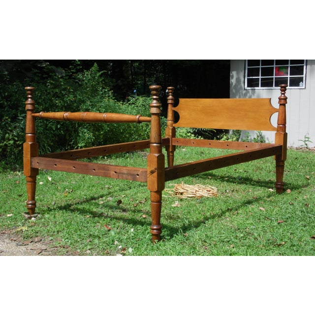 Antique Primitive Solid Chestnut Full Double Rope Bed Tulip Finials ...