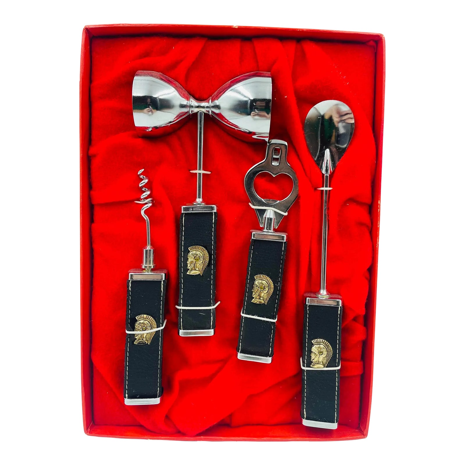 Mid-Century Trojan-Head Motif Bar Tools Set- 4 Pieces | Chairish