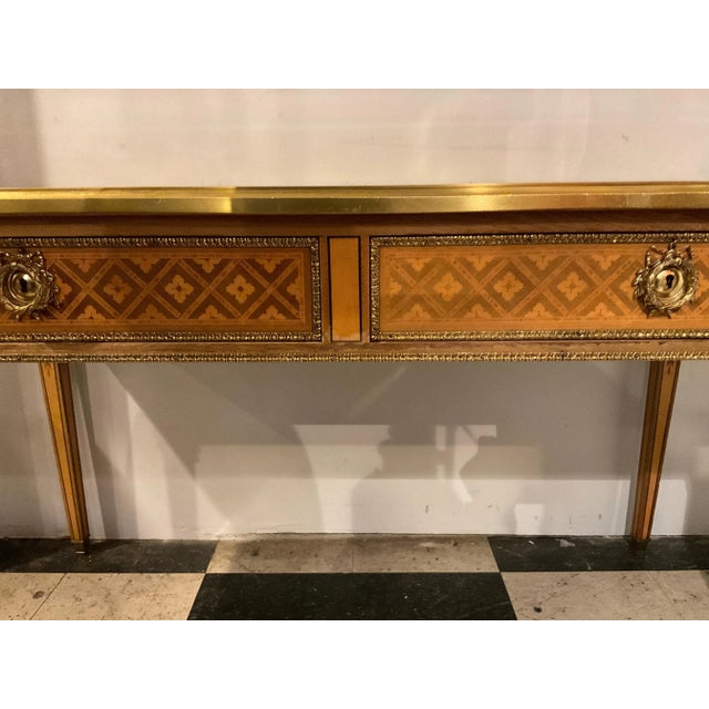 French Inlay Leather Top Desk, Finished On Both Sides | Chairish