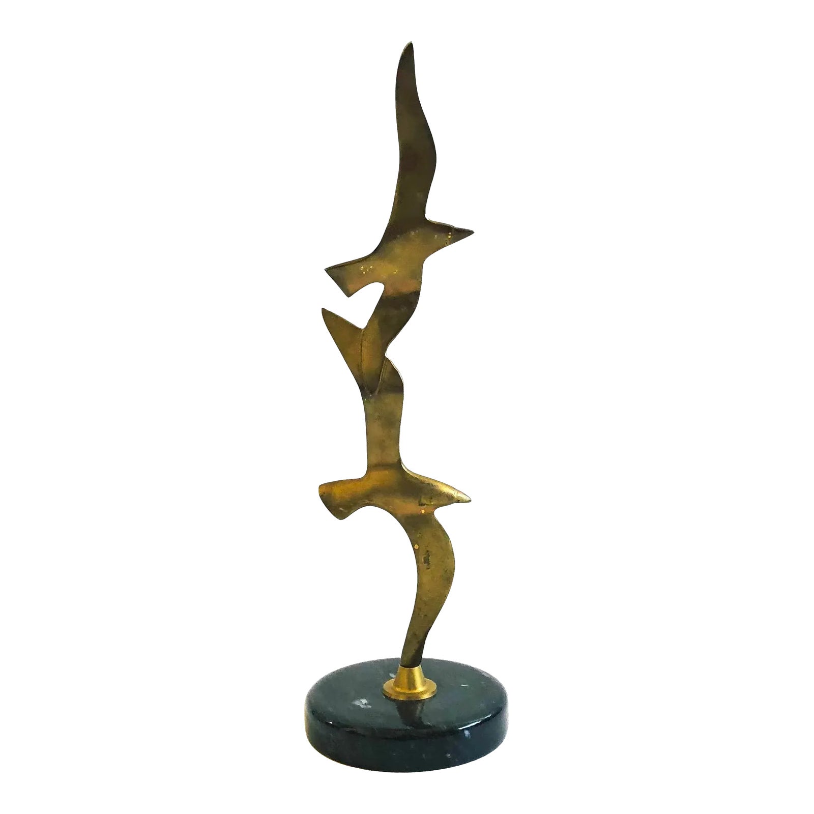 Tall Brass Seagull Sculpture on Marble Base | Chairish