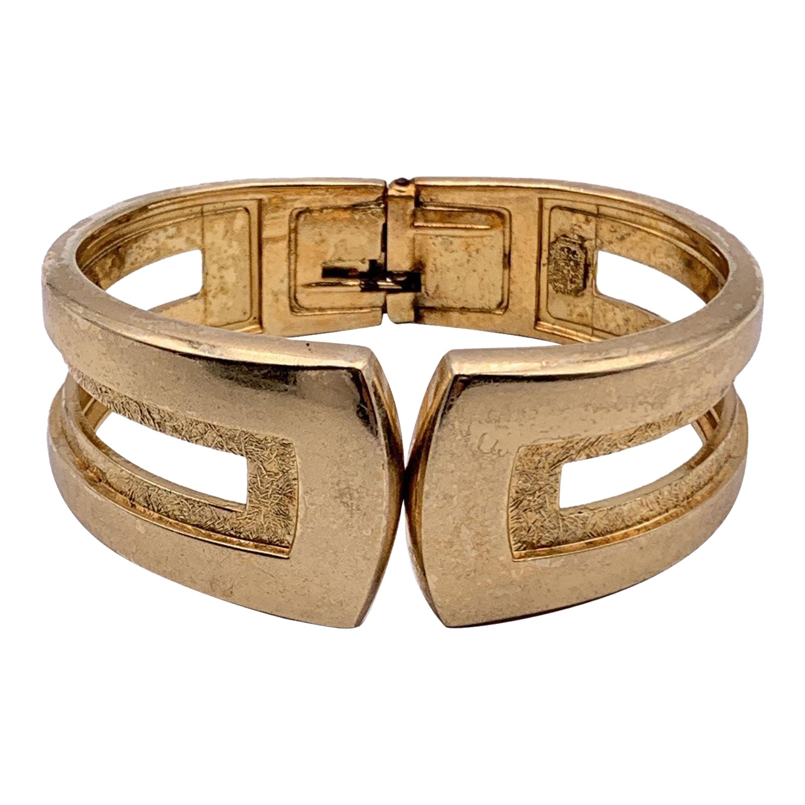 Christian Dior Vintage Gold Metal Rigid Clamper Bracelet Cuff | Chairish