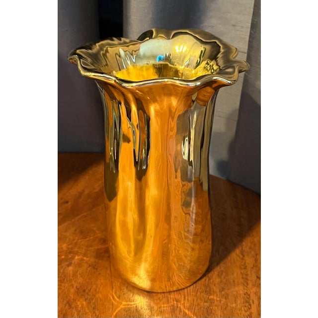 Aerin Gold Gilded Vase, Made in Italy With Pinched Design | Chairish