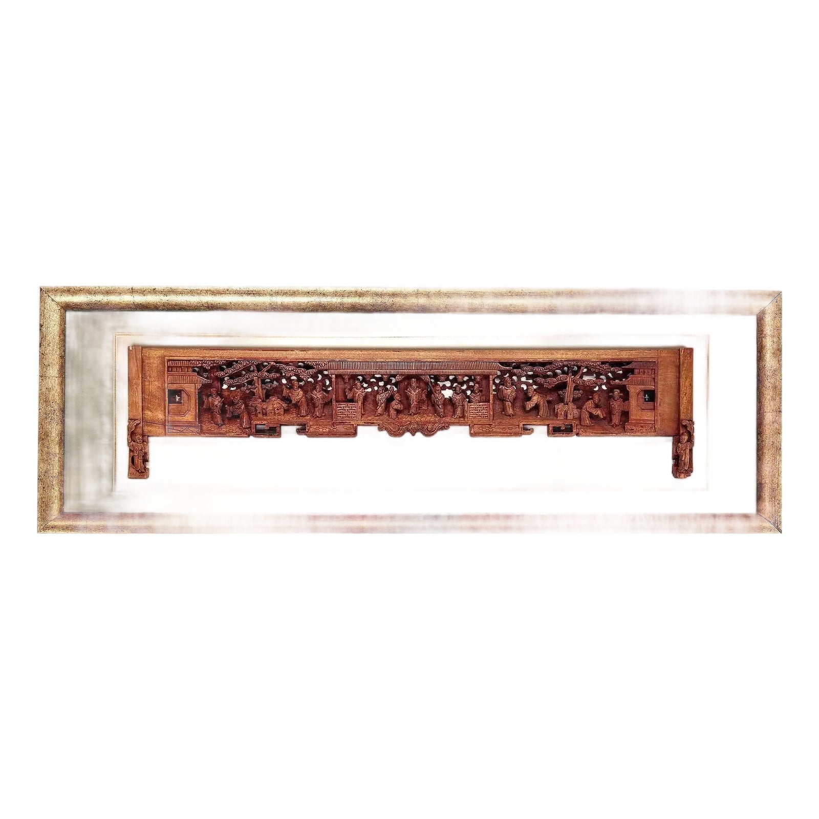 19th Century Chinese Carved Wood Door Lintel Framed in Shadow Box ...