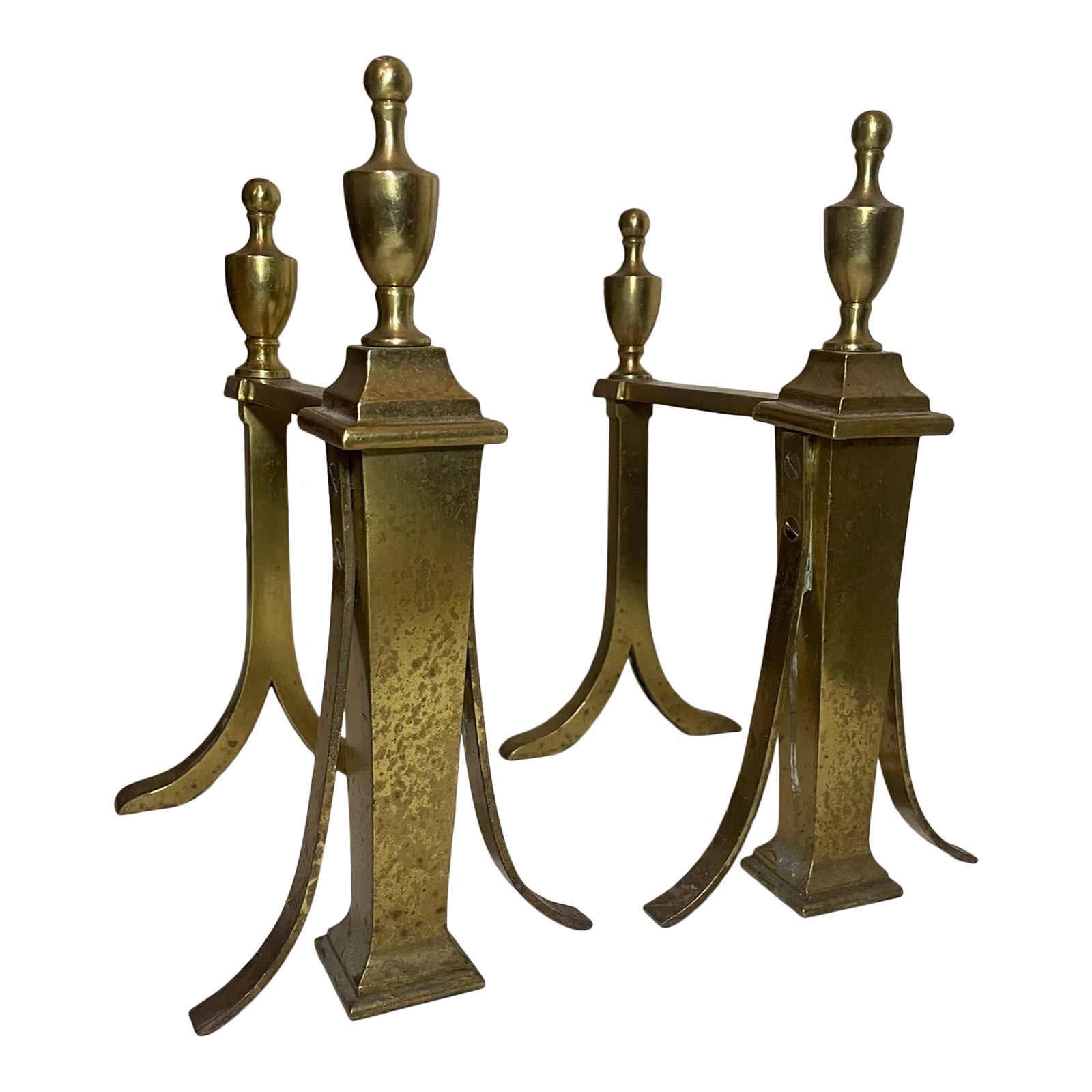Pair of 2 Antique 19th Century Victorian Brass Fireplace Andirons Fire ...