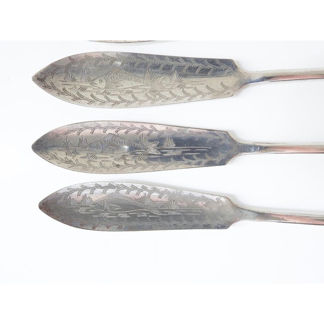 Antique Engraved Silverplate Fish Knives - Set of 5 | Chairish