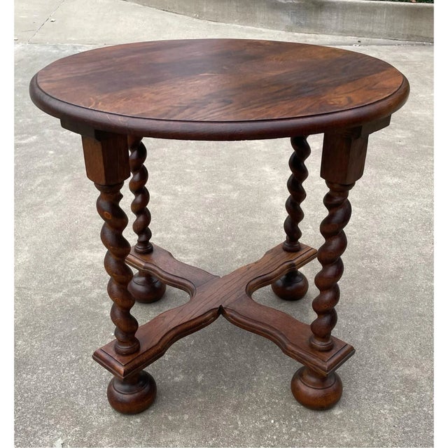Vintage English Barley Twist Round Side Table | Chairish