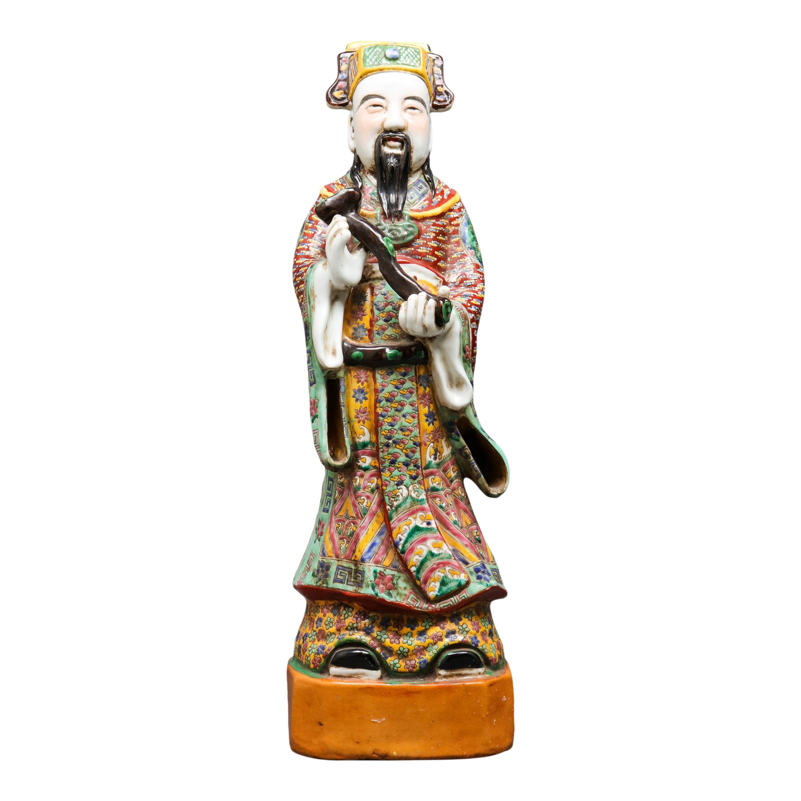 Chinese Tall Polychrome Ceramic Glazed Immortal Lu Figure | Chairish