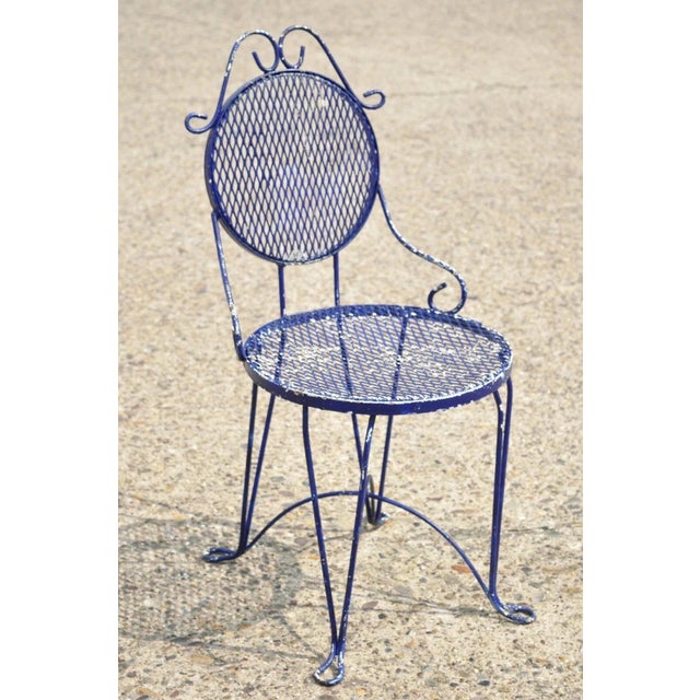 Vintage Victorian Blue Wrought Iron Small Garden Bistro Dining Chairs ...