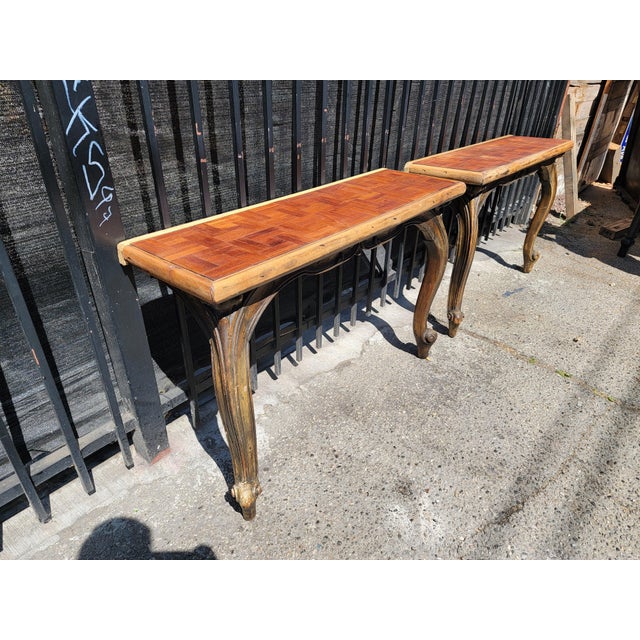 1980s Two Vintage Oak Wood Console Tables | Chairish
