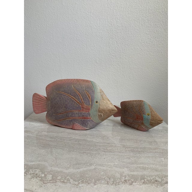 Vintage 1980s Teakwood Tropical Fish Sculptures Painted in Pastel - Set ...