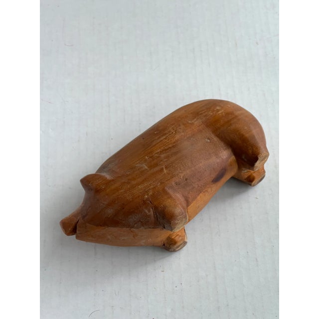 Hand Carved Wood Folk Art Pig Figurine | Chairish