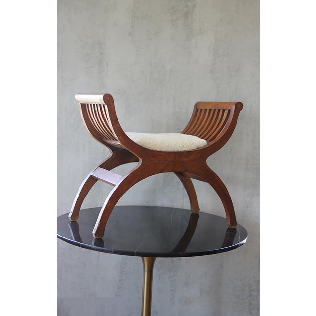 1950's French Shearling Curule Stool | Chairish