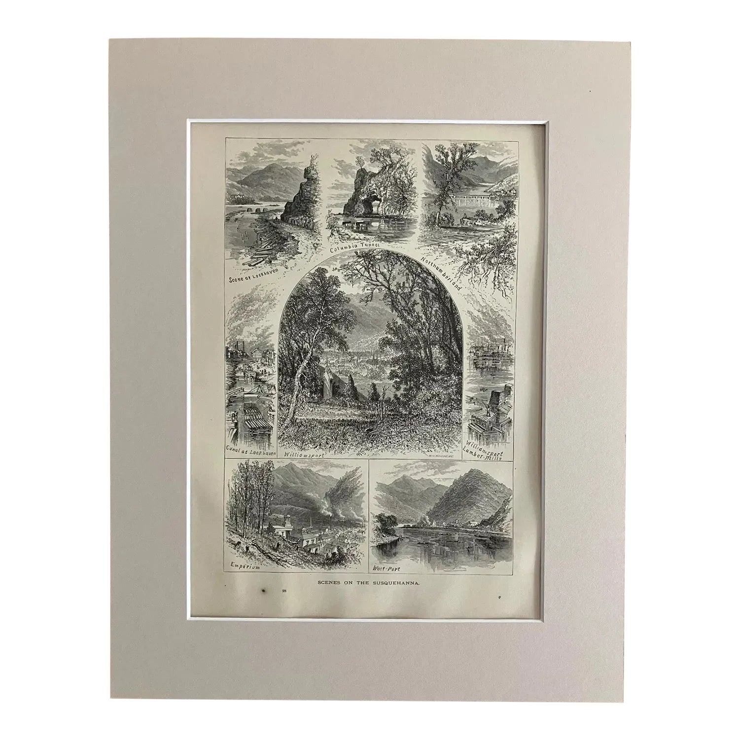 Antique 1874 Wood Engraving "Scenes on the Susquehanna" PA in 11x14 Mat ...