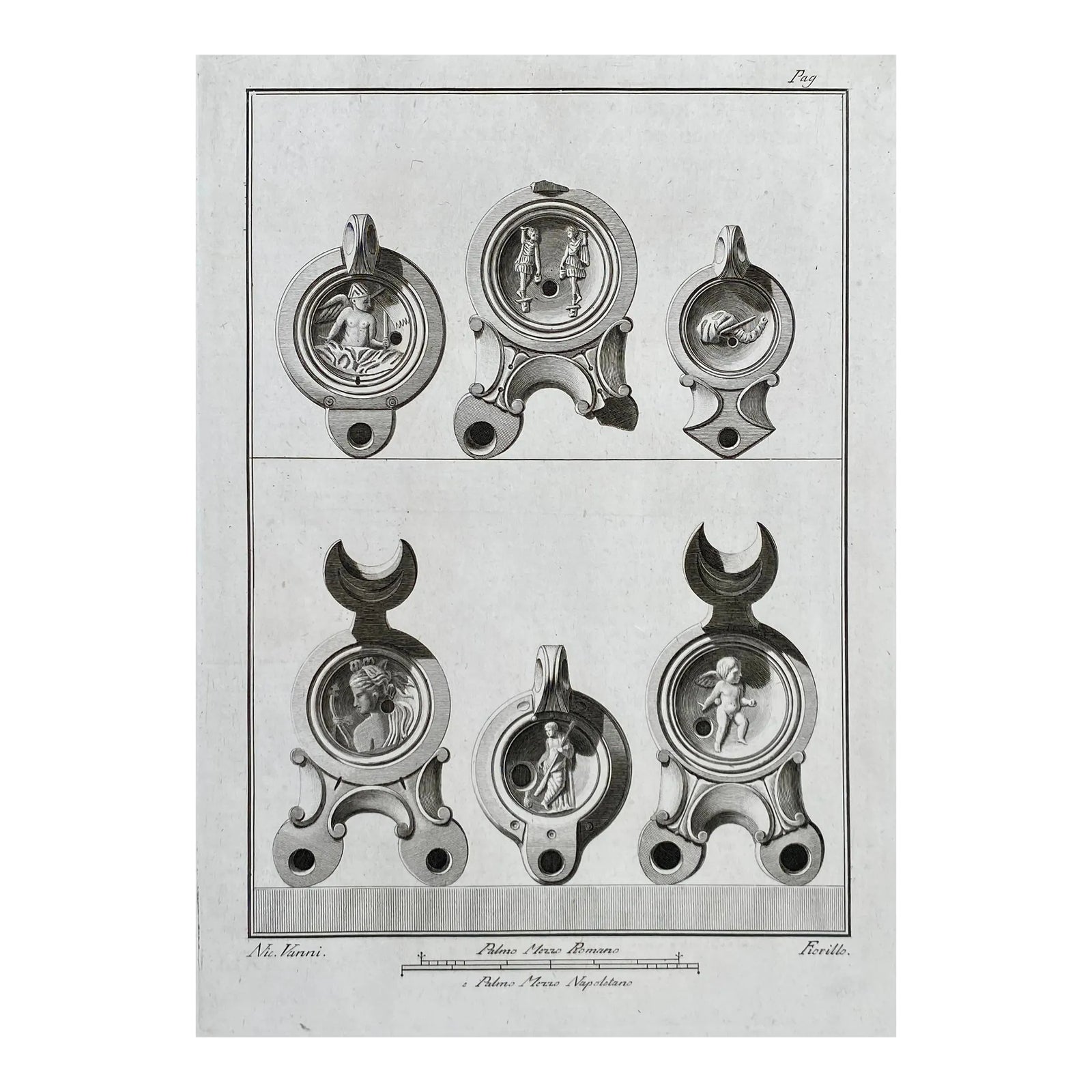 1762 Roman Oil Lamp Classical Engraving | Chairish