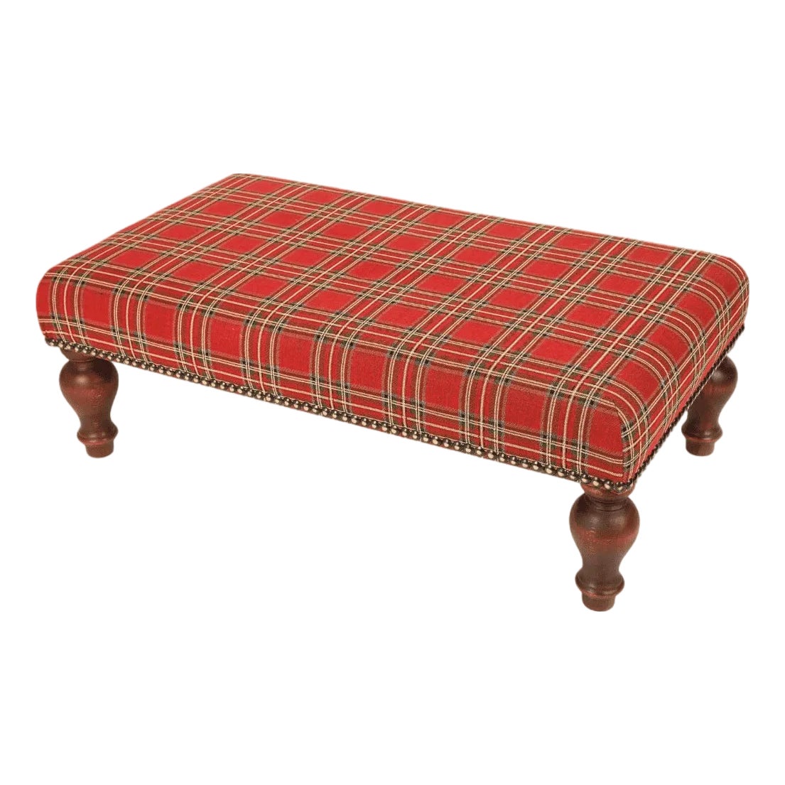 Red Tartan Long Footstool | Chairish