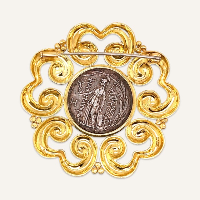 1970s Elizabeth Gage Roman Coin Brooch | Chairish