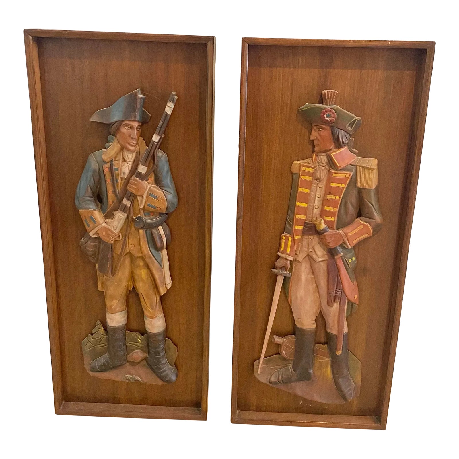 1960s Revolutionary War Soldiers Wooden Wall Art - Set of 2 | Chairish