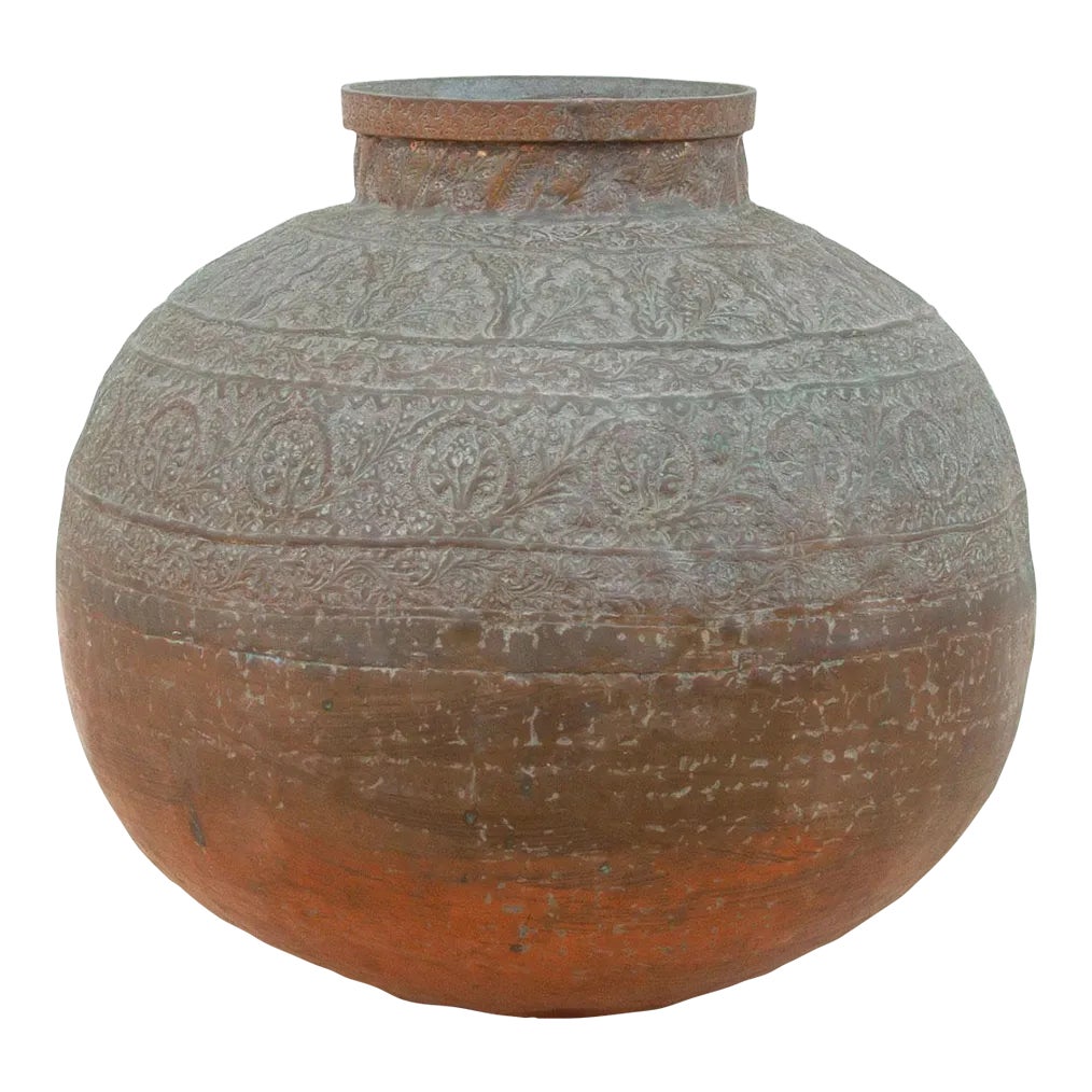 Antique Large Engraved Copper Pot | Chairish