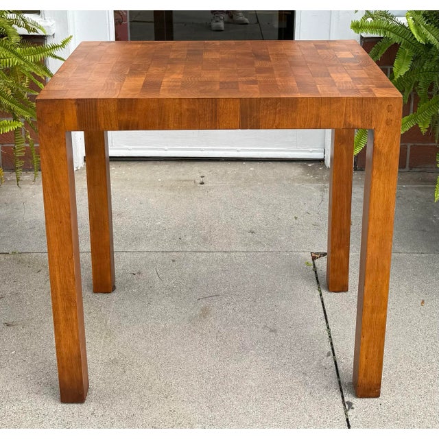 Mid Century Modern Marquetry Inlaid Butcher Block Table | Chairish