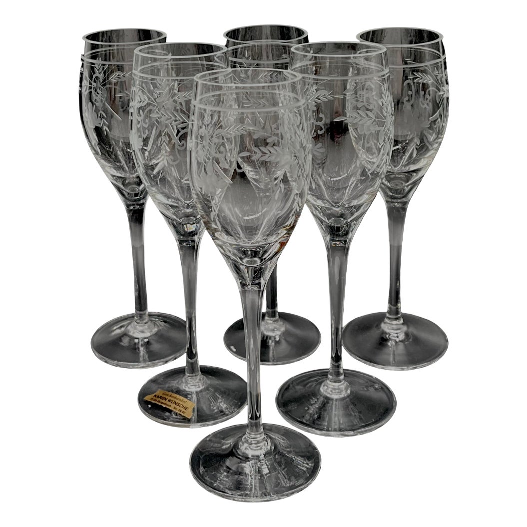Antique 19th Century Lead Crystal Hand-Cut Sherry Goblets, England, Set ...
