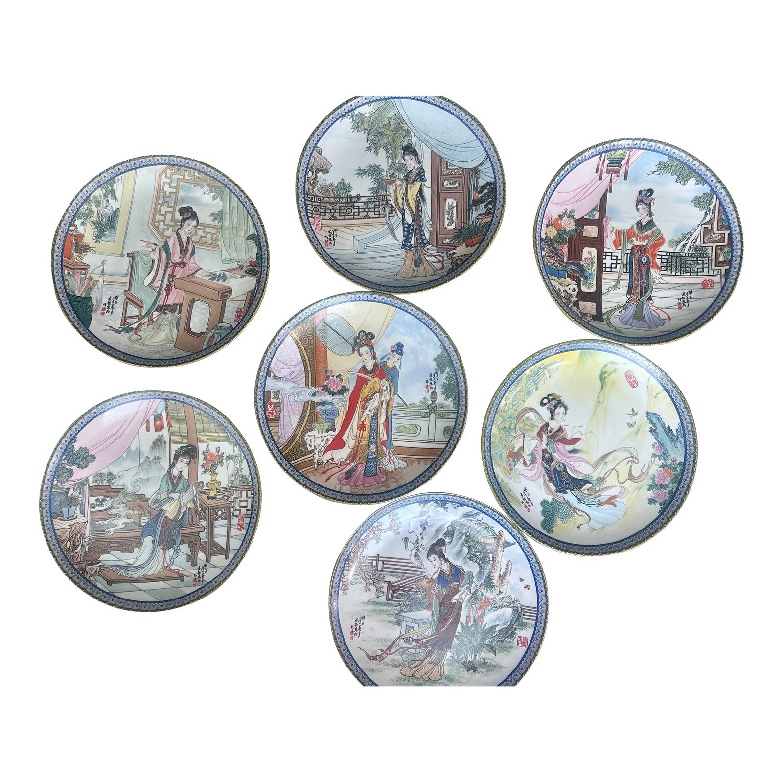 Imperial Jingdezhen "Beauties of the Red Mansion" Porcelain Plates (Set ...