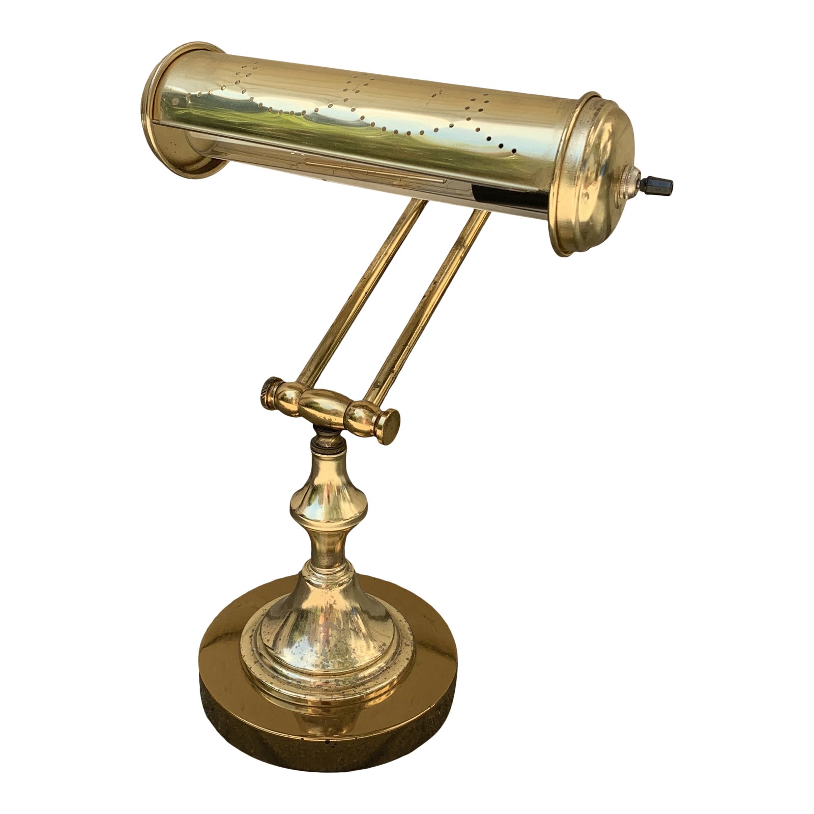 Late 20th Century Adjustable Brass Library Table Lamp | Chairish