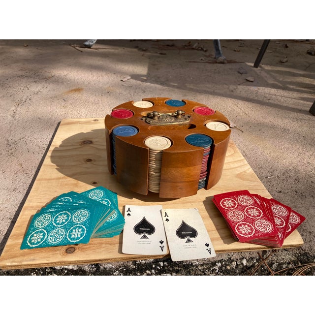 1930s Antique Casino Poker Chip Caddy Chinese Dragon Boat Embossed ...