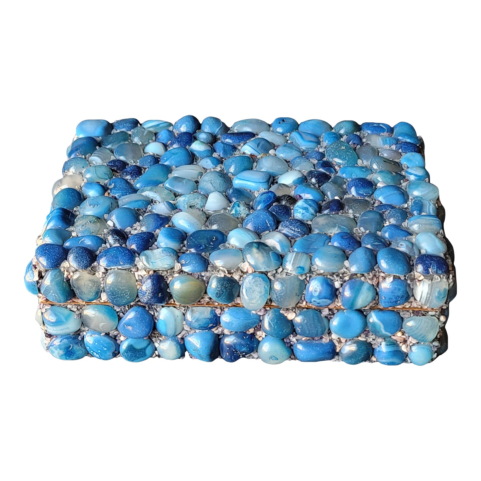 Mid 20th Century Large Vintage Blue Agate Stone Covered Decorative Box ...