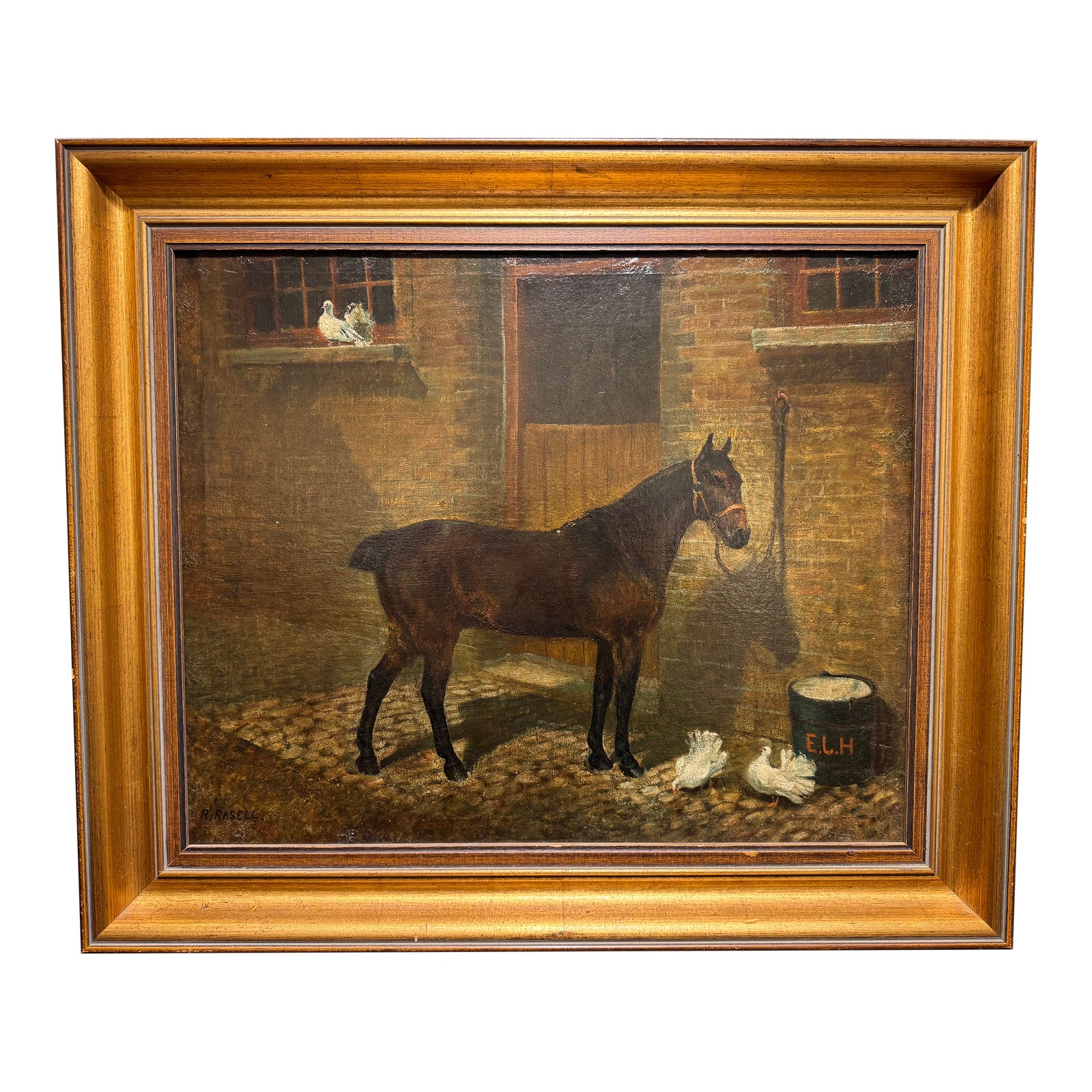 19th Century English Oil on Canvas Horse and Stable | Chairish