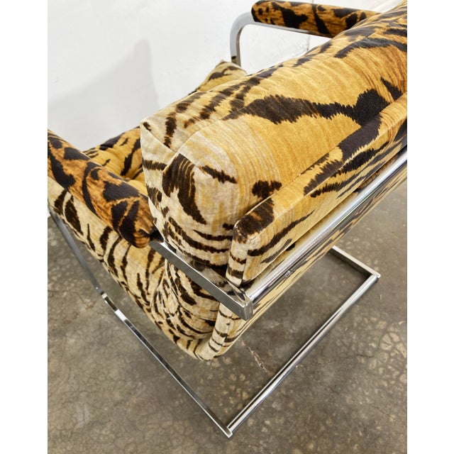 Vintage Custom Upholstered Tiger Print Velvet MCM Cantilever Chair With ...