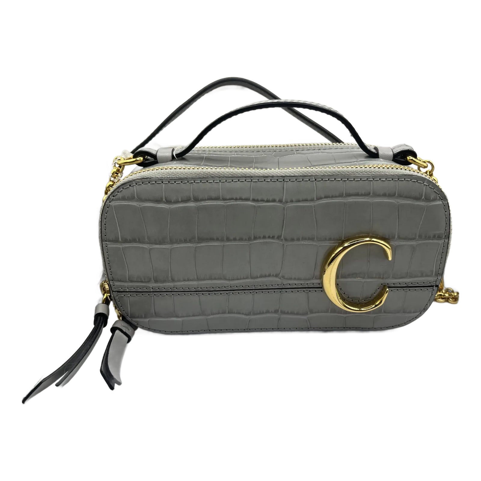Chloe Gray Calfskin Crocodile Embossed Vanity Bag | Chairish