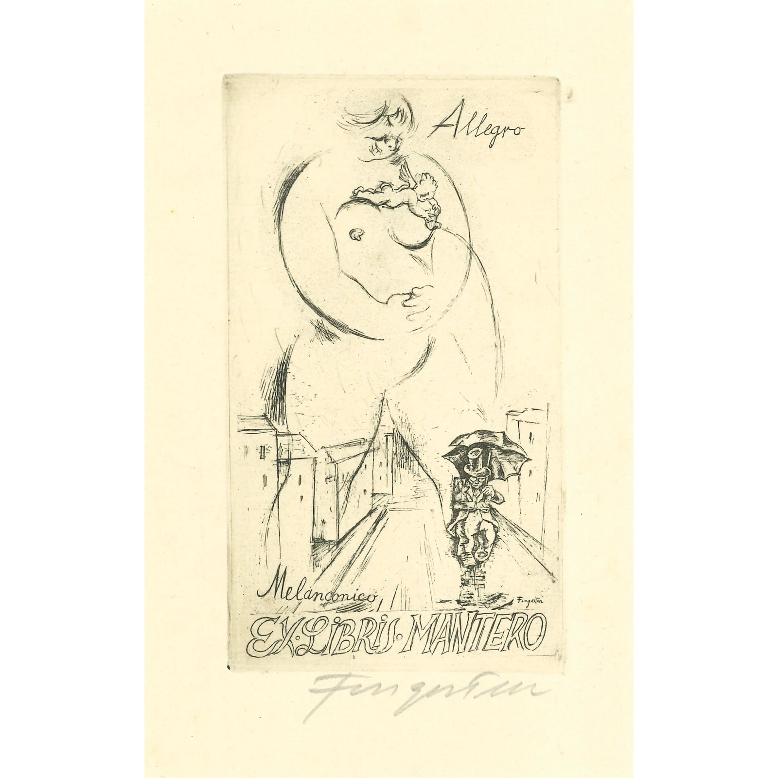 Ex Libris Allegro Melanconico Etching by Michel Fingesten, 1930s | Chairish