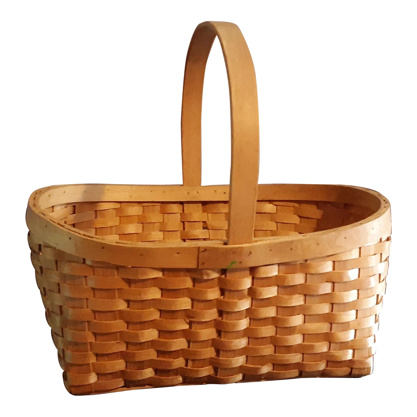 Mid 20th Century Large Oval Natural Wicker Basket With Handle | Chairish