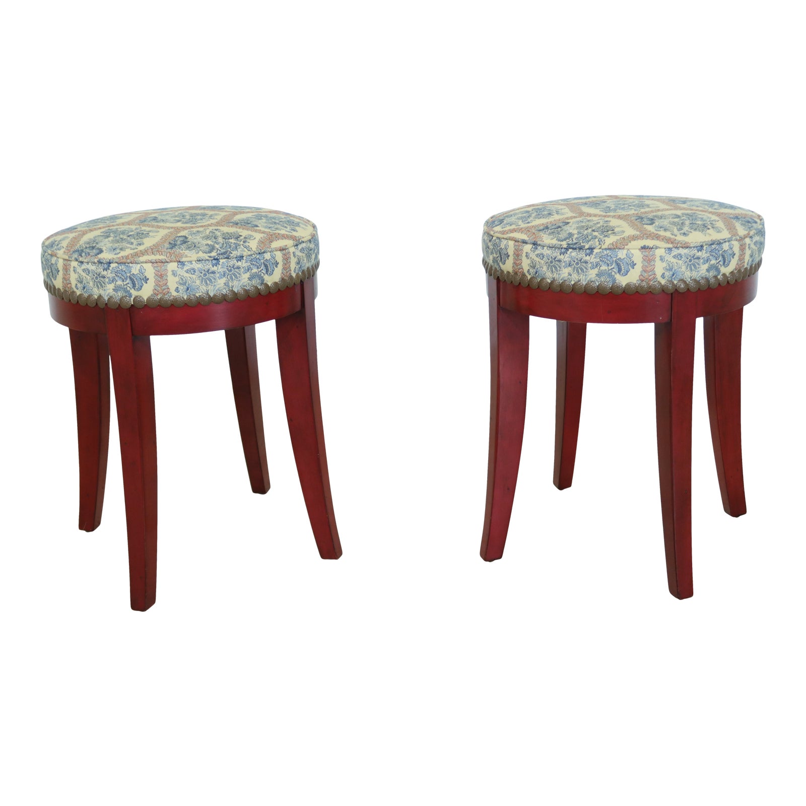 Swaim Red Lacquer Round Counter Stool Chairs - a Pair | Chairish