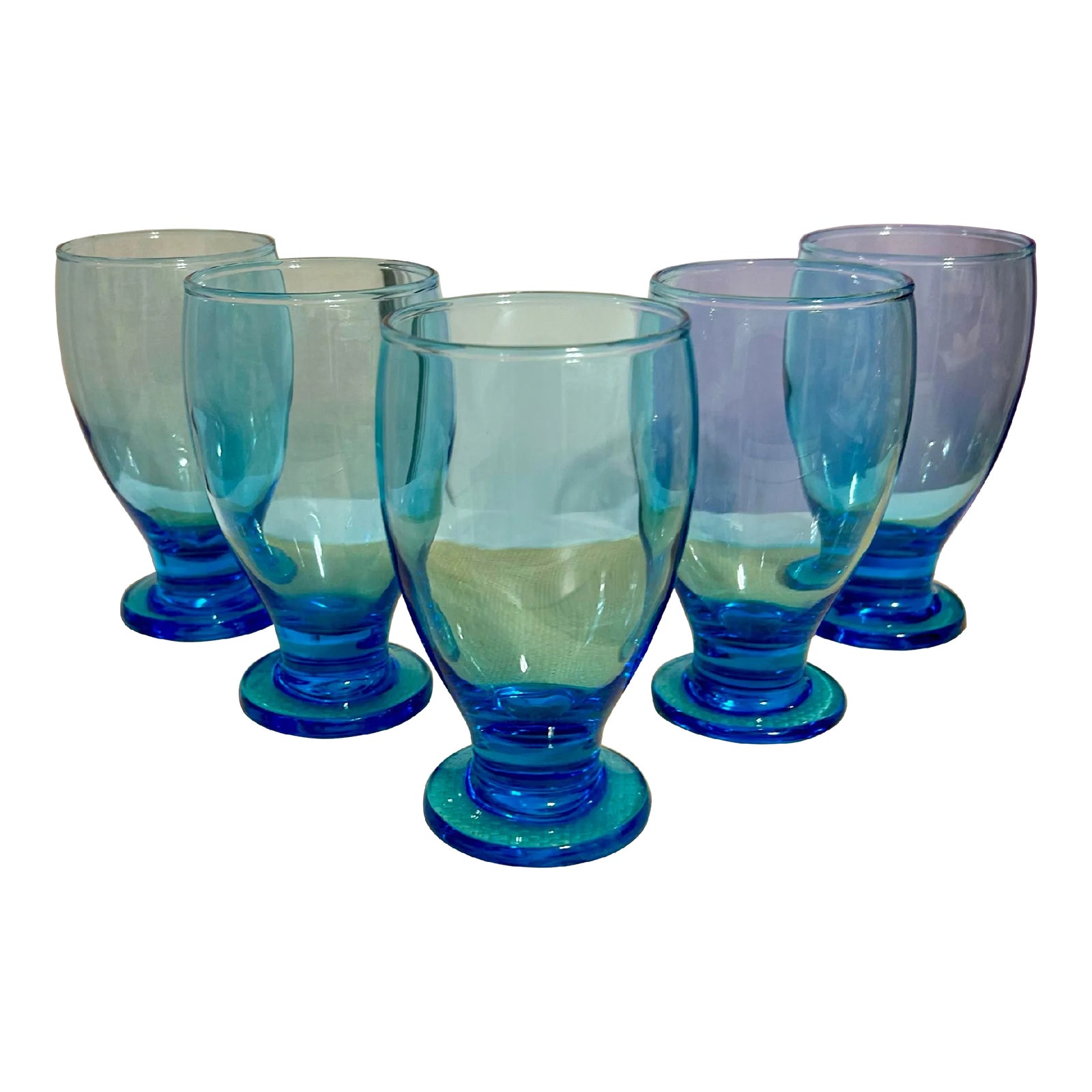 Libbey Aqua Blue Glasses - S/5 | Chairish