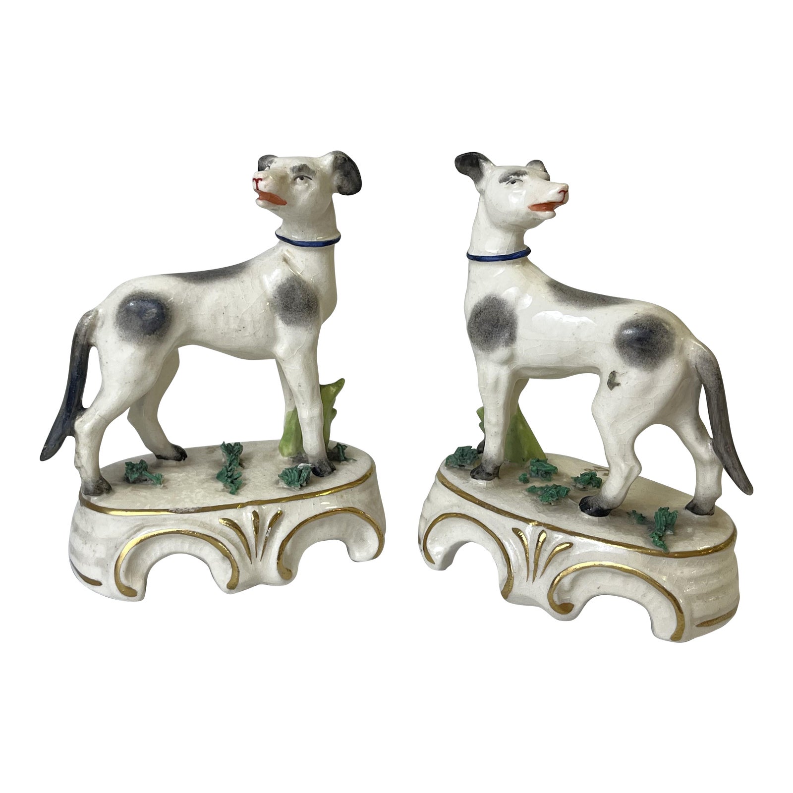 18th Century Chelsea Porcelain Miniature Greyhound Dog Figurines With ...