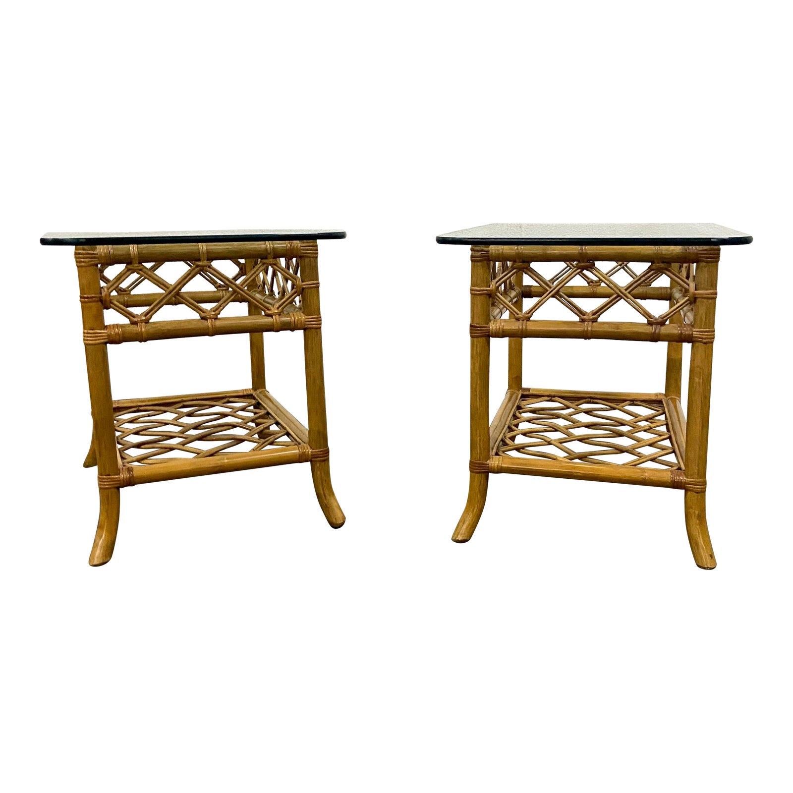 Vintage Clark Casual Furniture MCM Style Rattan and Glass Side End ...