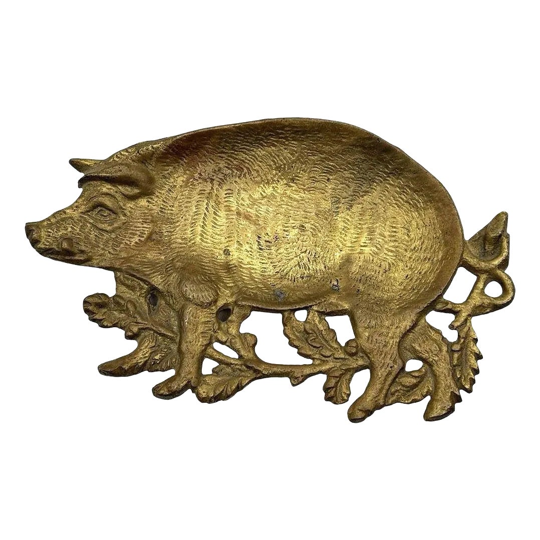 1910s Edwardian English Made Solid Brass Wild Boar Pig Ring Tray | Chairish
