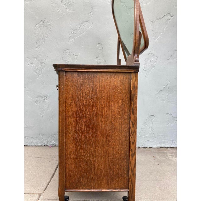 Antique Tiger Oak Four Drawer Dresser W/ Mirror | Chairish