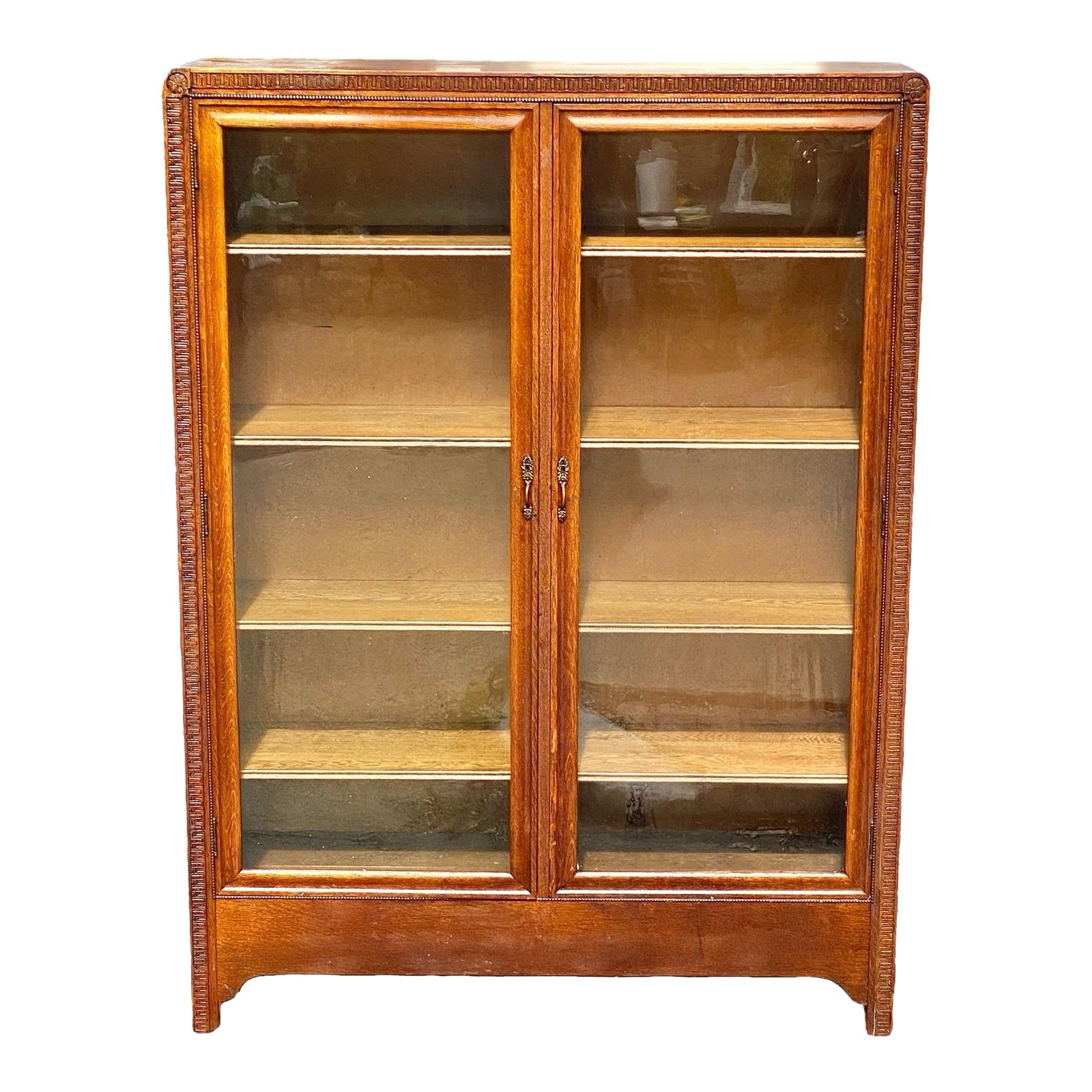 Antique Victorian Oak Double Door Bookcase / China Cabinet With Glass ...