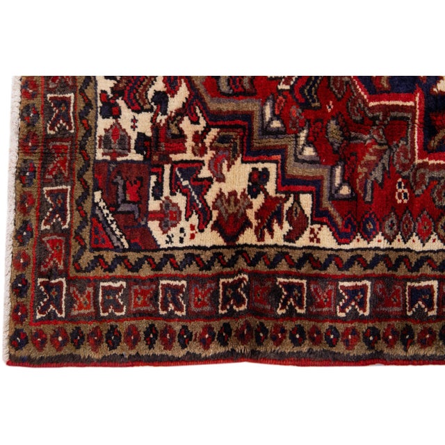 Vintage Persian Heriz Red Handmade Medallion Wool Rug | Chairish