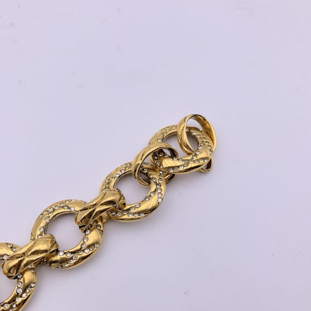 Chanel Vintage Gold Metal Crystals Ring Chain Link Bracelet | Chairish