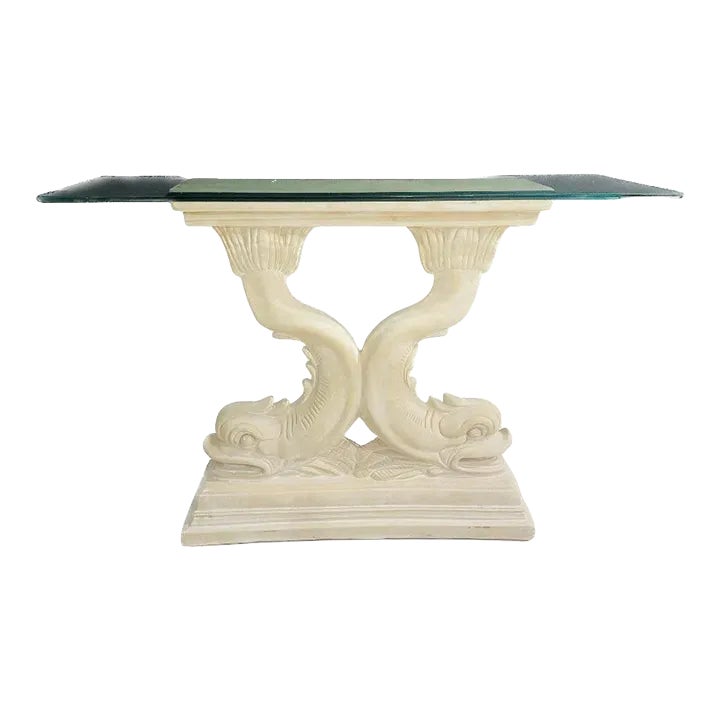 1980s Hollywood Regency Koi Fish Console Table With Glass Top | Chairish