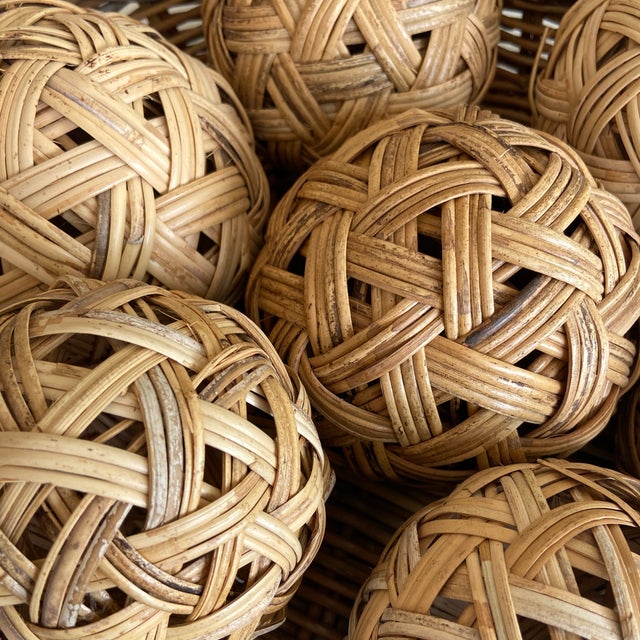 Vintage Basket With Rattan Wicker Spheres | Chairish