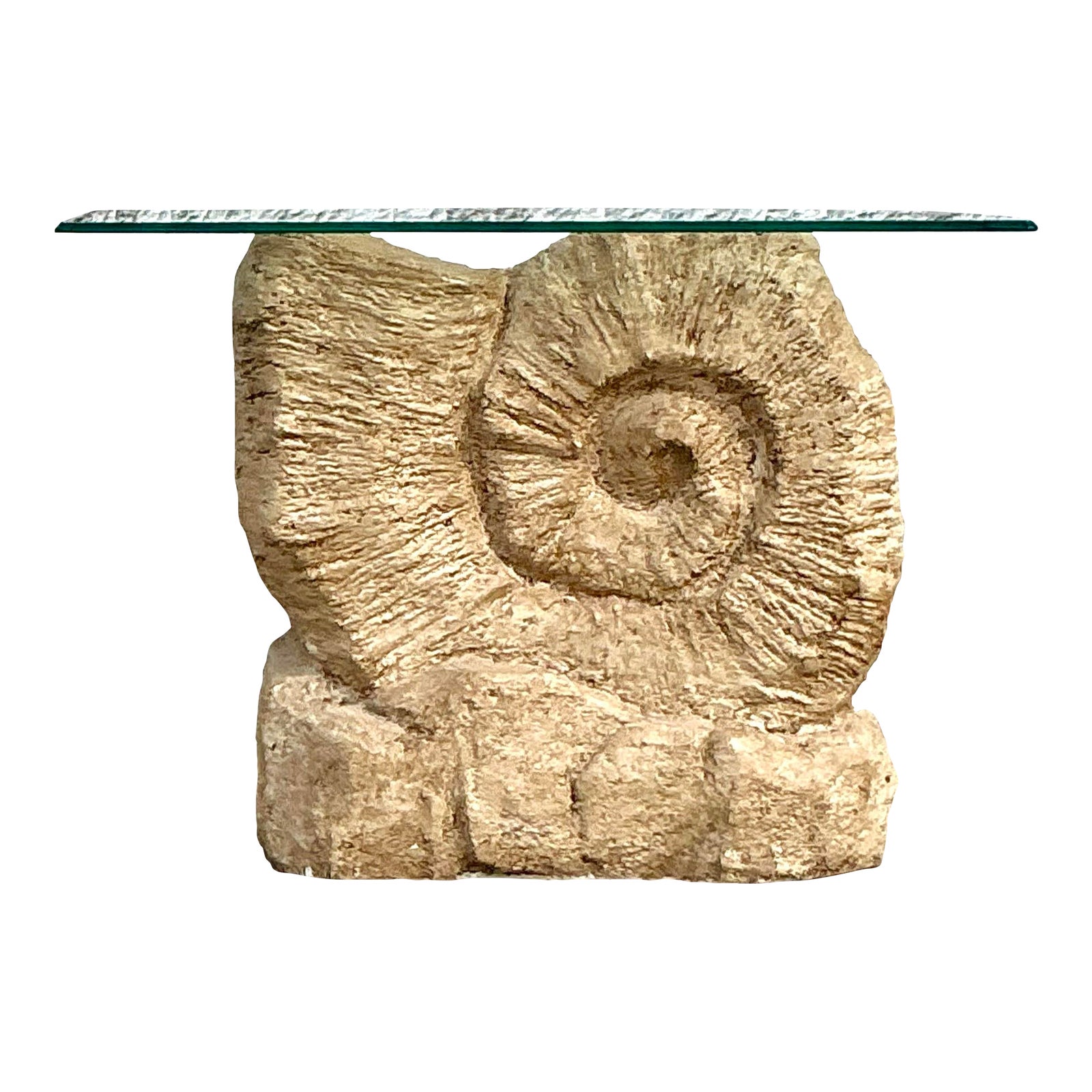 Vintage Coastal Plaster Nautilus Shell Console Table | Chairish