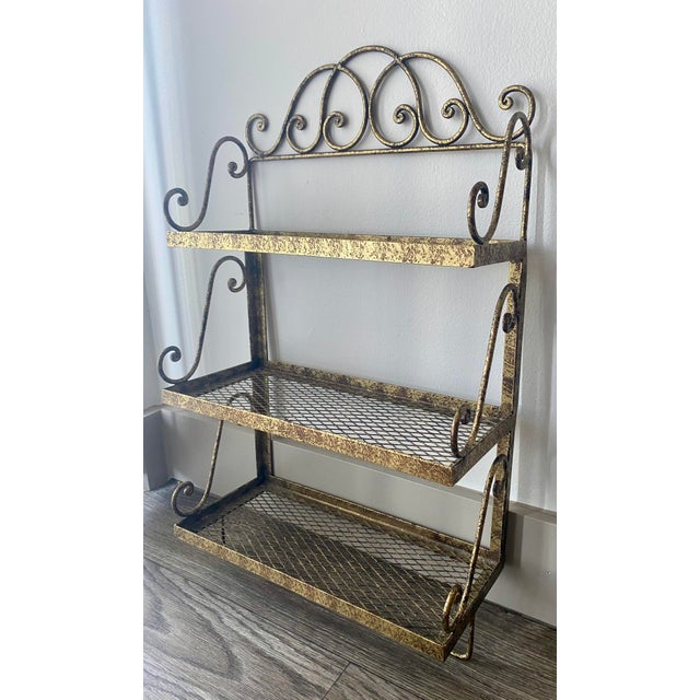 Mid 20th Century Mid Century Gold Scroll Etagere Wall Shelf | Chairish