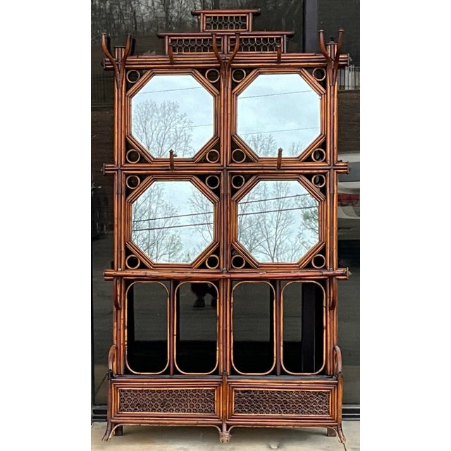 French Bent Bamboo Mirror & Cane Hall Tree / Umbrella Stand / Coat Rack ...