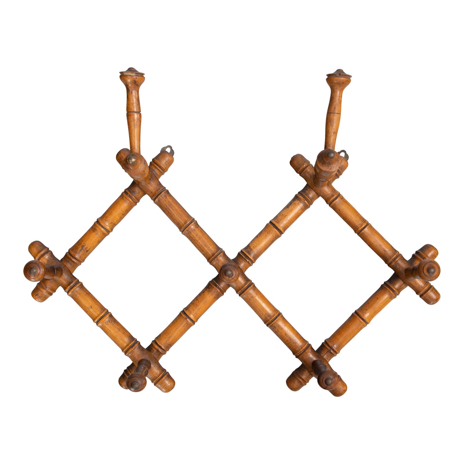 Antique French Foldable Faux Bamboo Hat & Coat Rack | Chairish
