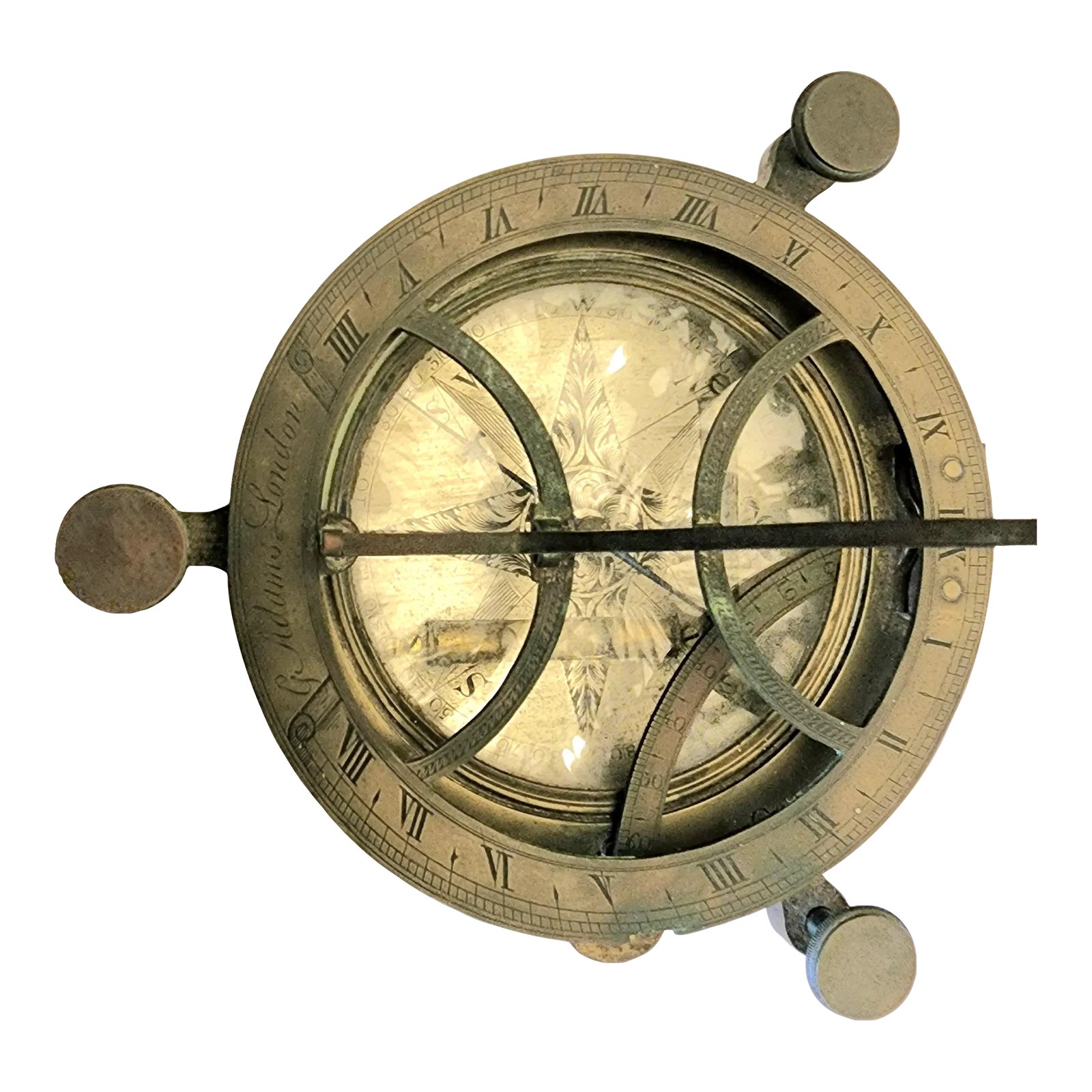 18th Century Antique English Fine Brass Compass & Sundial. | Chairish